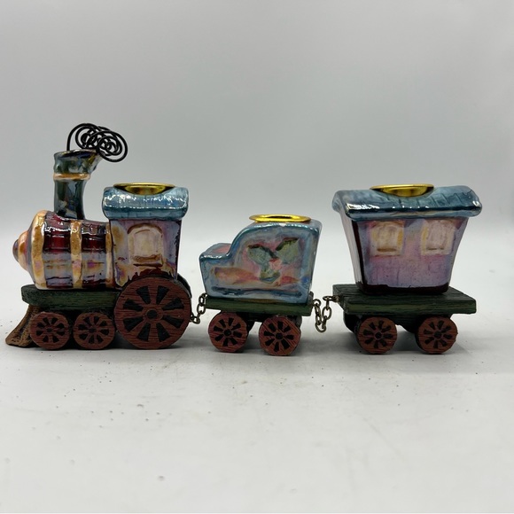 Holiday | Vintage Christmas Ceramic Train Candle Holder 3 Cars Hooked ...